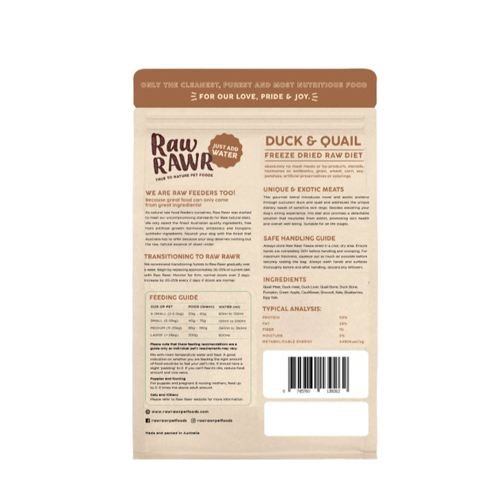 Raw Rawr Meal Freeze Dried Duck & Quail (Novel Protein Diet) 350g